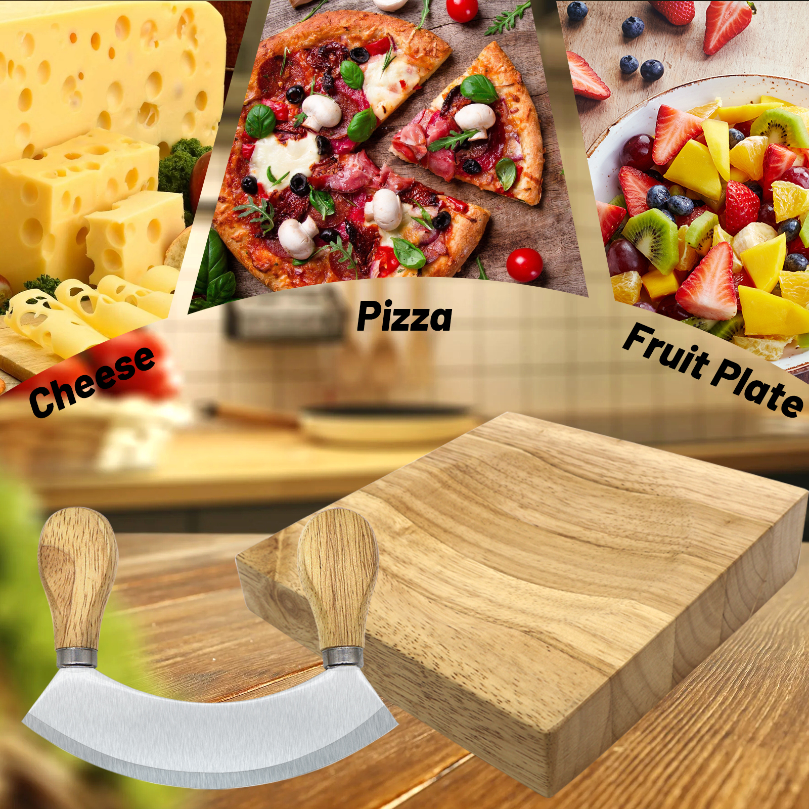 Wooden Cutting Board & Mezzaluna Knife Set China Factory - Fujian ...